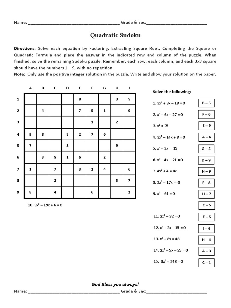 Quadratic Sudoku Puzzle Solver | PDF | Quadratic Equation | Factorization