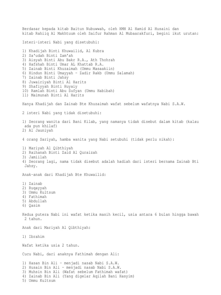 Isteri Dan Cucu Cicit Rasulullah | PDF