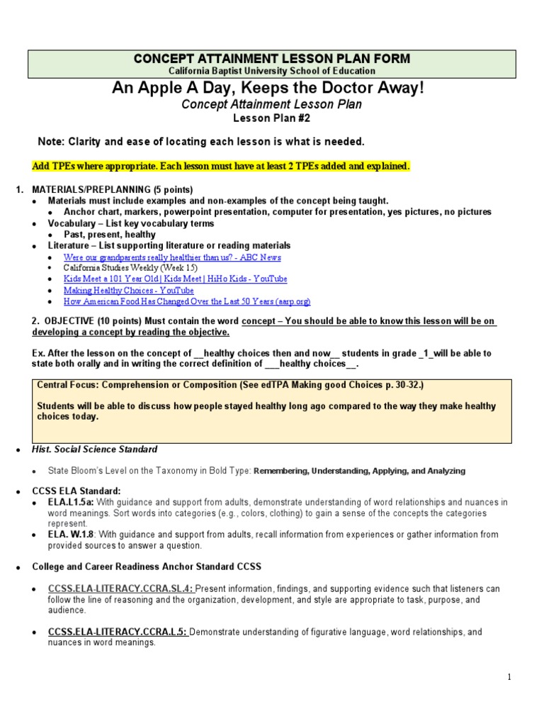 Concept Attainment Lesson | PDF | Vocabulary | Theory