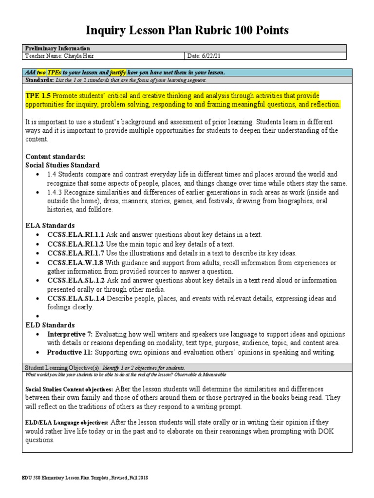 Inquiry Lesson Plan | PDF | Question | Lesson Plan