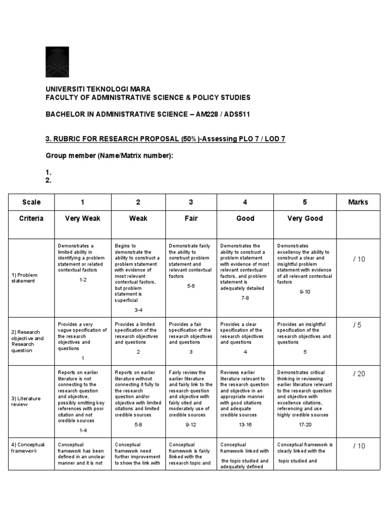 Rubrik Research Proposal | PDF | Rubric (Academic) | Data
