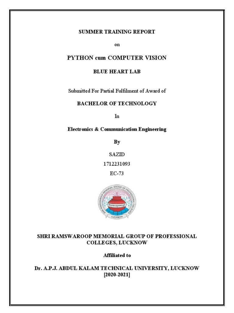 Summer Training Report On Python Cum Computer Vision | PDF | Object ...