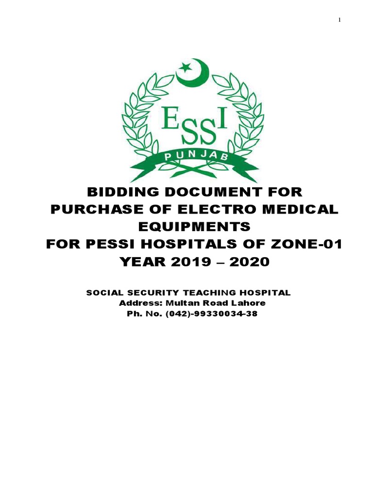 Bidding Document For Purchase of Electro Medical Equipments For Pessi ...