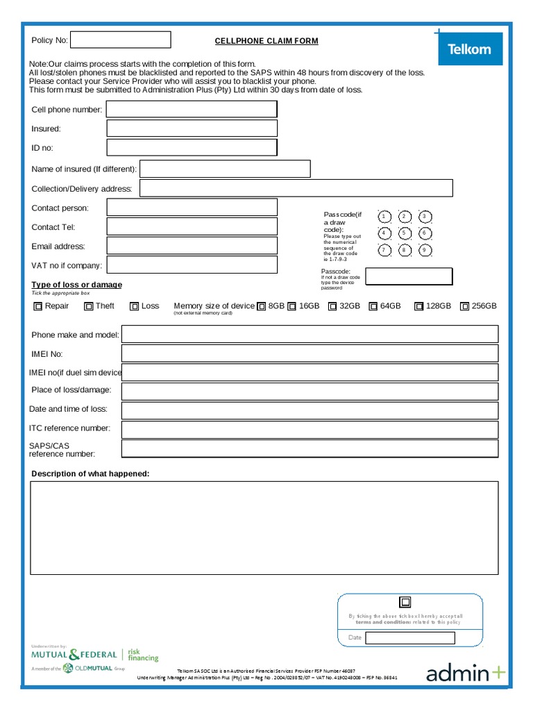 Telkom Claim Form - PDF - Adobe Acrobat Pro | PDF | Mobile Technology ...