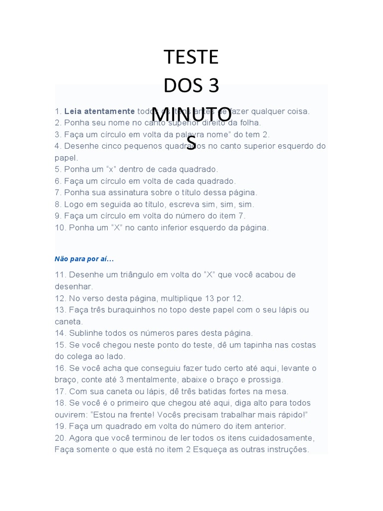Instruções para o Teste dos 3 Minutos | PDF | Esportes e Recreação ...