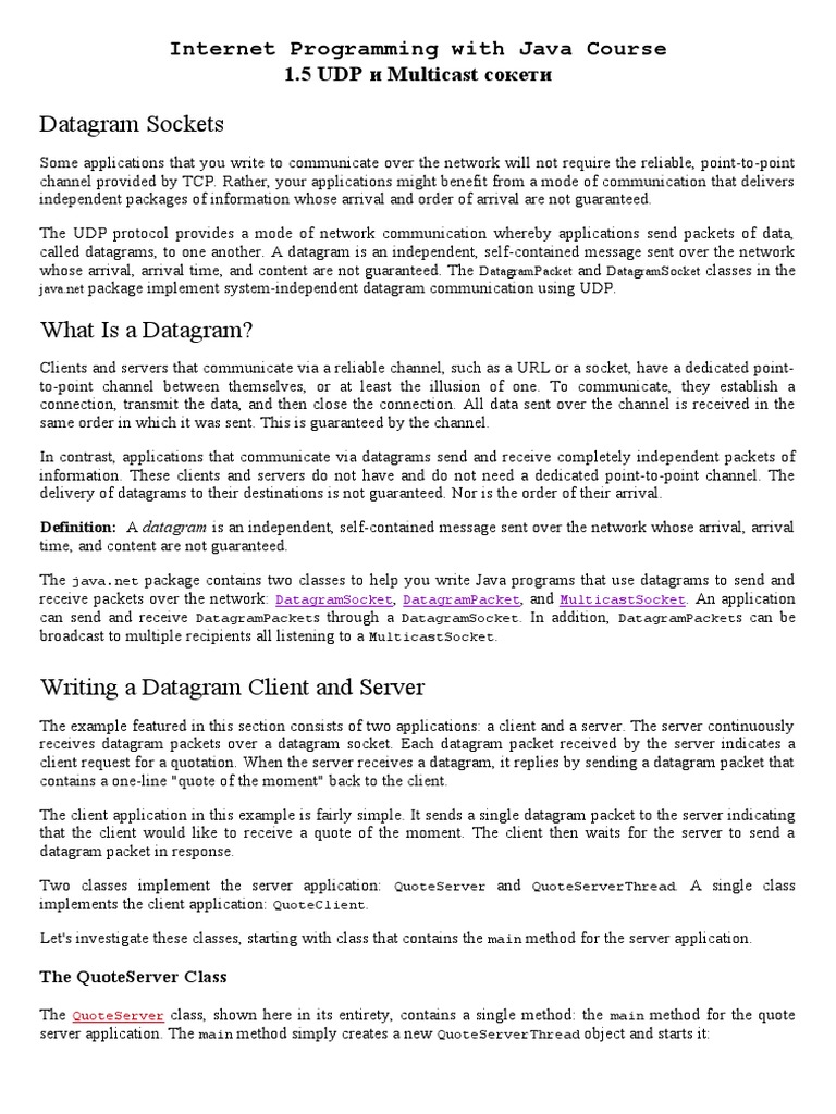 Java Datagram Sockets Overview | PDF | Port (Computer Networking ...