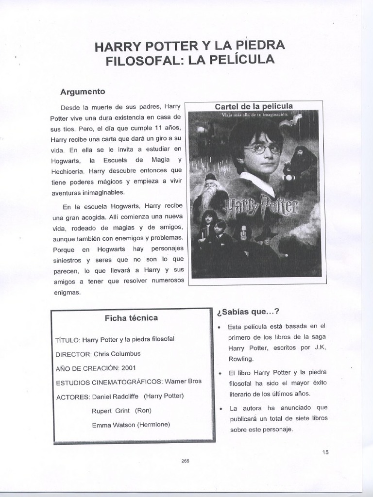 Fichas Lengua Harry Potter | PDF