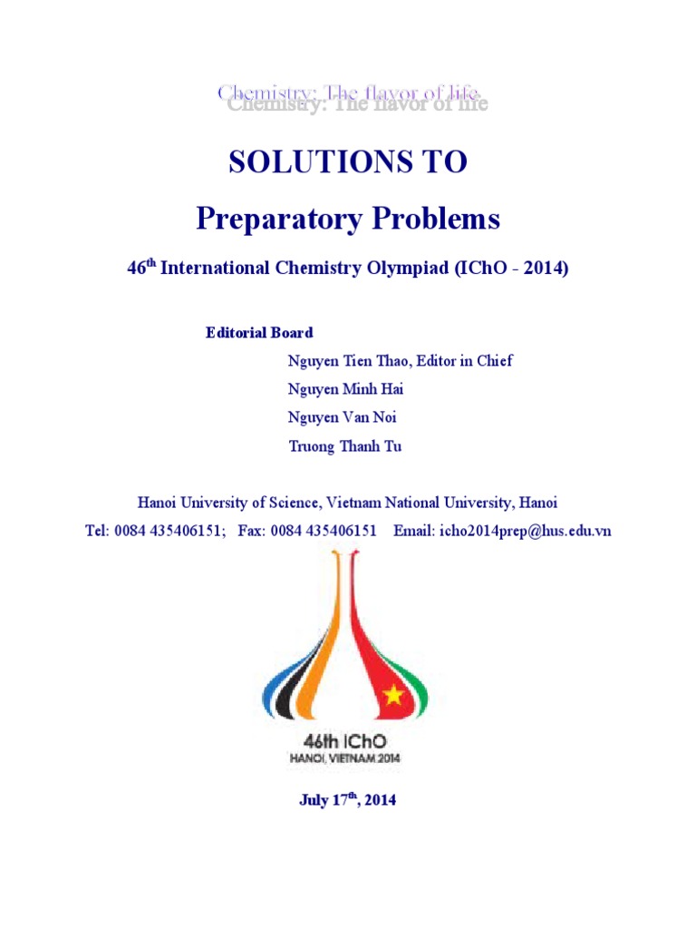 Solutions To Preparatory Problems: 46 International Chemistry Olympiad (Icho - 2014) | PDF ...