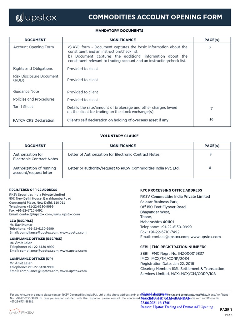 Commodities Account Opening Form: Document Significance PAGE(s) | PDF ...