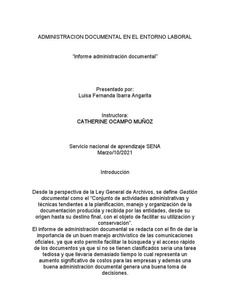 Informe Gestion Documental. Luisa Ibarra | PDF | Gestión de registros | Science