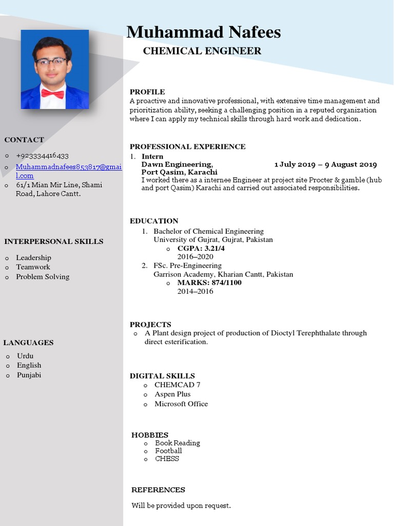 Muhammad Nafees: Chemical Engineer | PDF