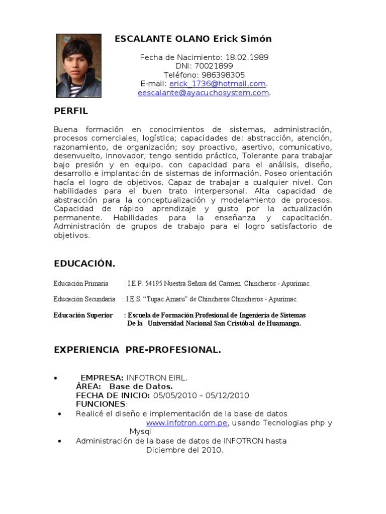 Curriculum Erick | PDF | Microsoft Visual Studio | Informática