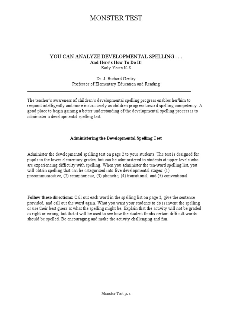 Monster Spelling Test | PDF | Spelling | Orthography
