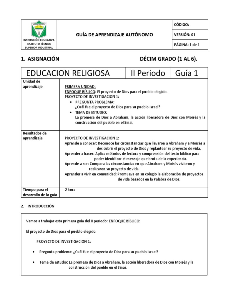 1 Guía Religión Decimo Ii Periodo10 | PDF | Abrahán | Sarah