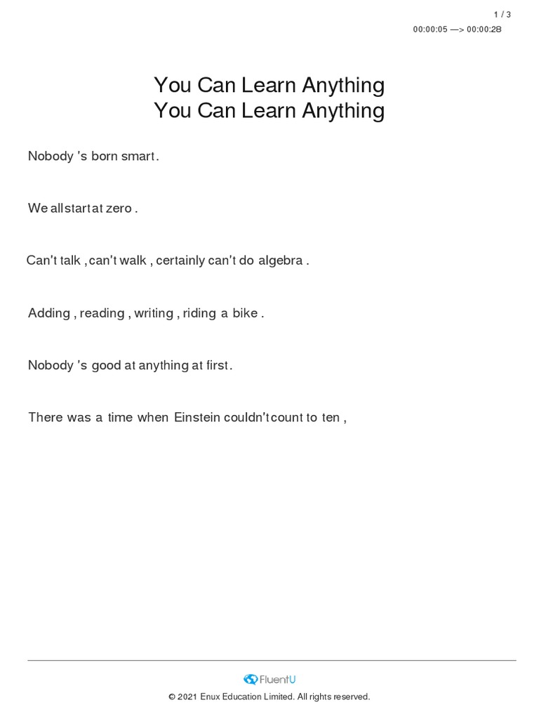You Can Learn Anything You Can Learn Anything: Nobody 'S Born Smart | PDF