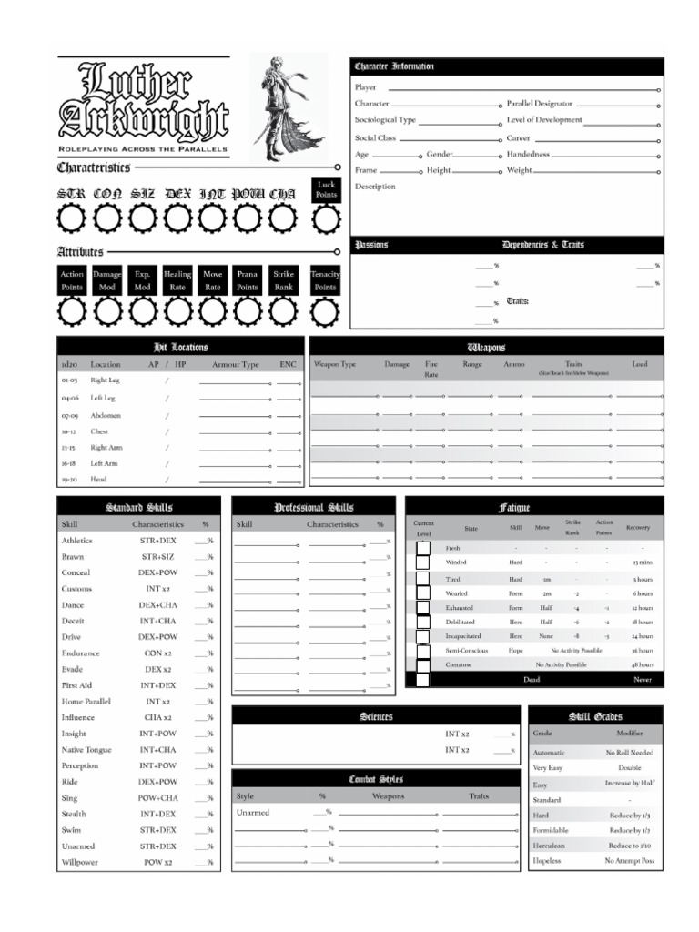 Luther Arkwright Character Sheet-Fillable | PDF