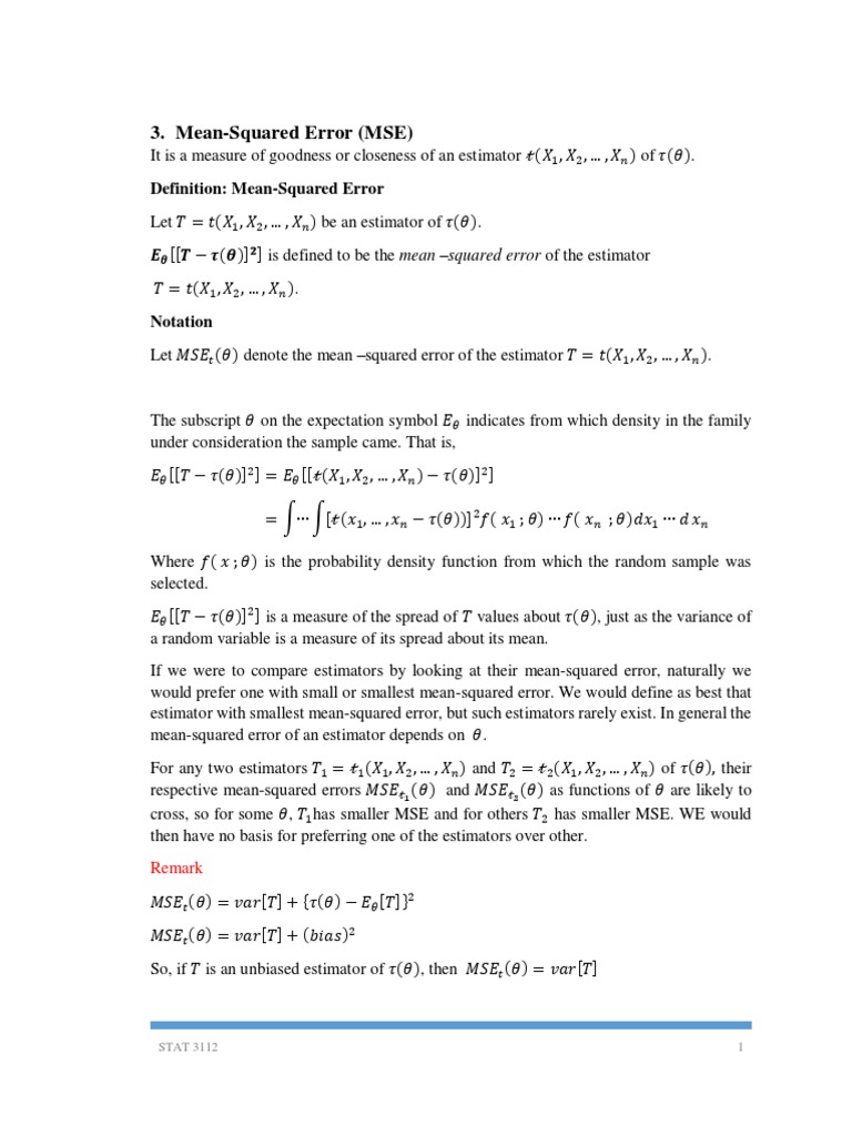 Statistical Inference 2 Note 02 Pdf Estimator Mean Squared Error