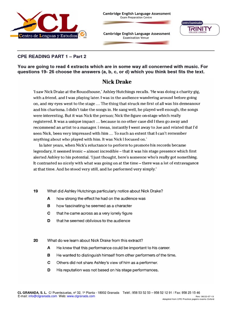 CPE READING PART 1 - Part 2 1 4 | PDF