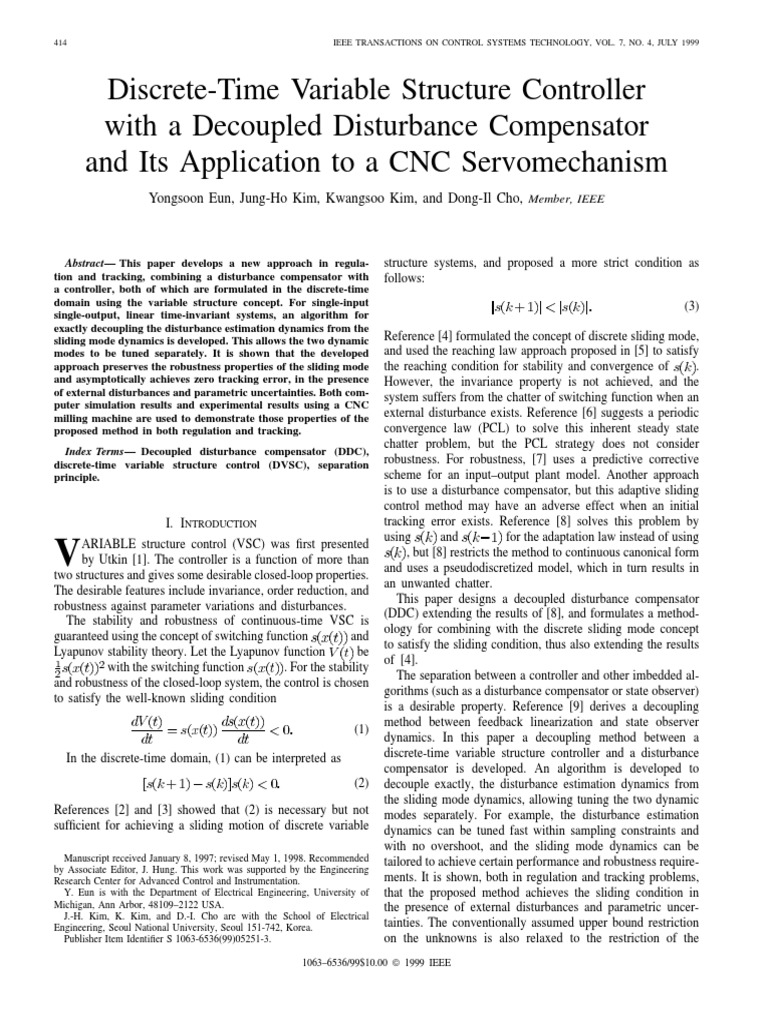 Discrete-Time Variable Structure Controller With A Decoupled Disturbance Compensator and Its ...