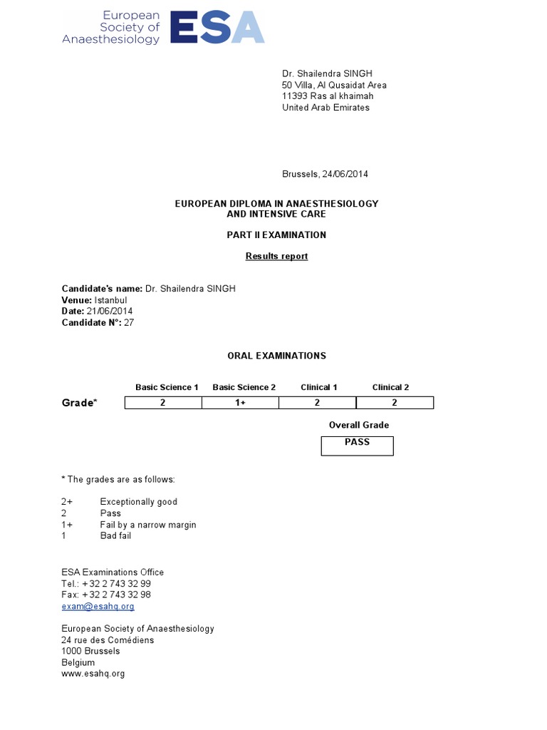 European Diploma in Anaesthesiology and Intensive Care Part Ii ...