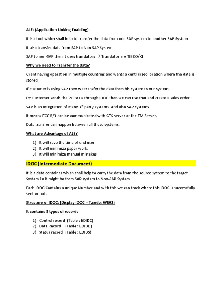 ALE: (Application Linking Enabling) :: IDOC (Intermediate Document) | PDF | Electronic Data ...