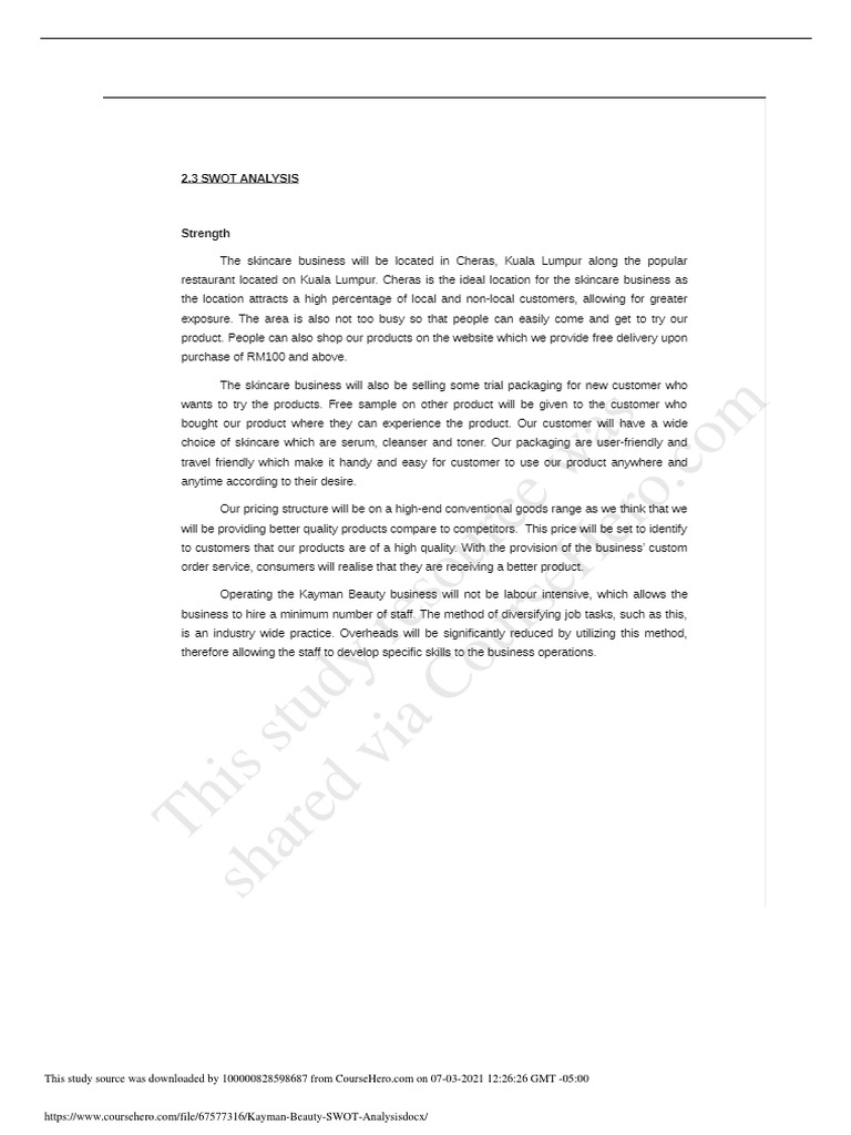 Kayman Beauty SWOT Analysis | PDF