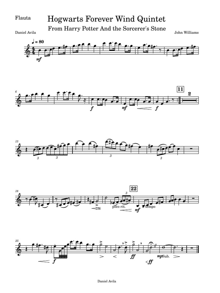 Hogwarts Forever Wind Quintet-Flauta | PDF