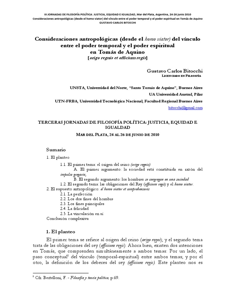 El Homo Viator Vinculo Entre El Poder Te | PDF | Tomás de Aquino ...