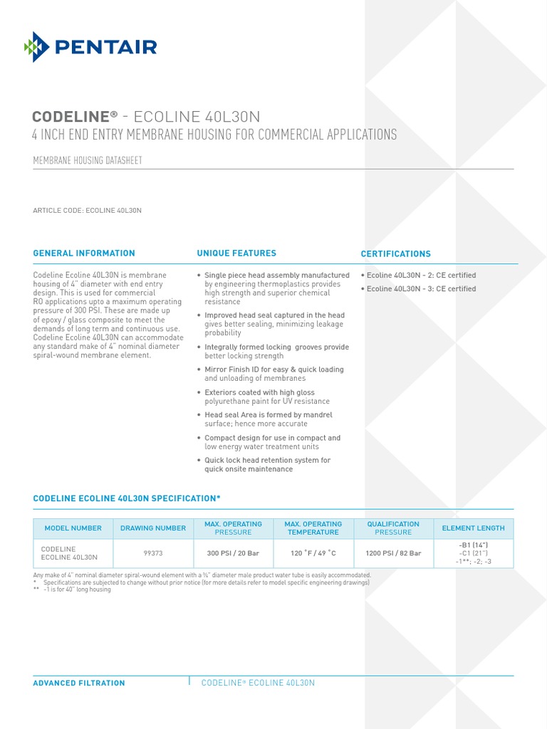Datasheet Codeline Ecoline 40L30N | PDF | Thermoplastic | Civil Engineering