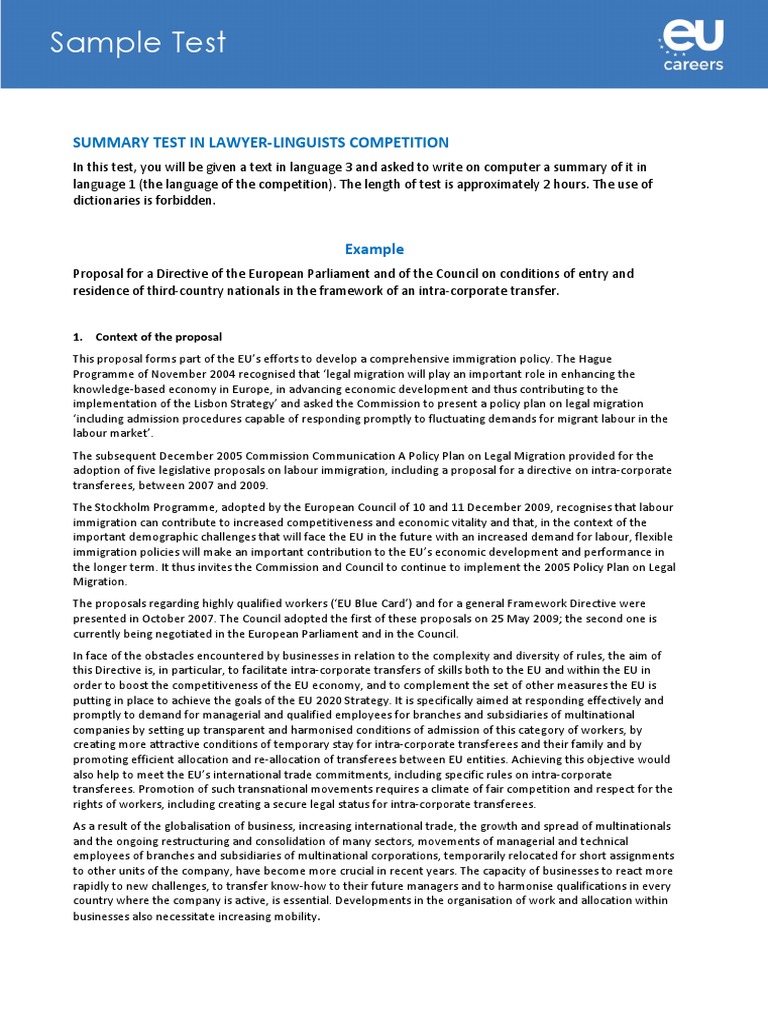 Sample Test: Summary Test in Lawyer-Linguists Competition | PDF ...
