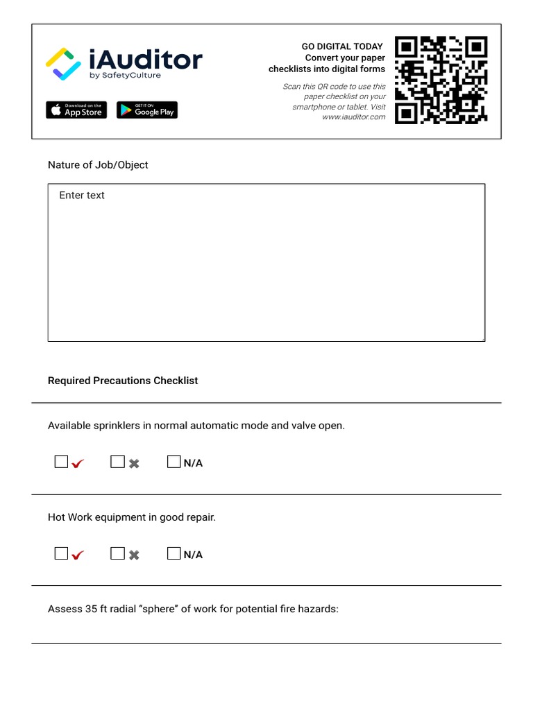 Hot Work Permit To Work Template Checklist - SafetyCulture PDF | PDF ...