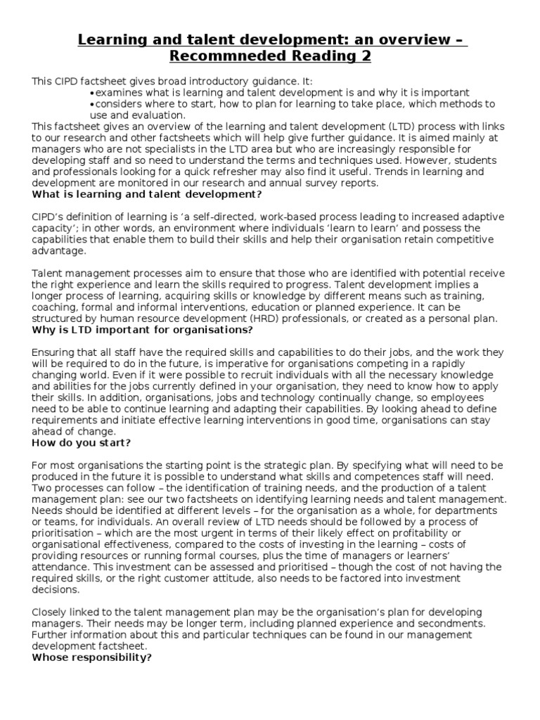 1 Learning and Talent Development A CIPD Overview | PDF | Talent ...
