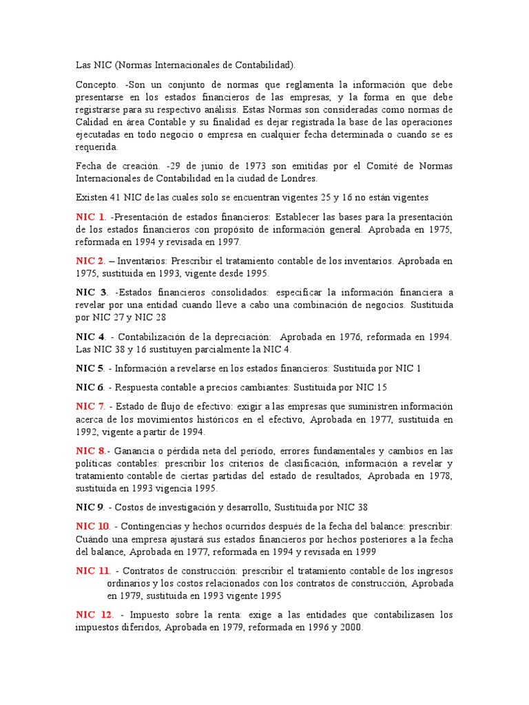 Las NIC | PDF | normas internacionales de INFORMACION FINANCIERA ...