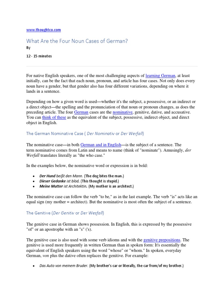 What Are The Four Noun Cases of German? | PDF | Grammatical Gender ...