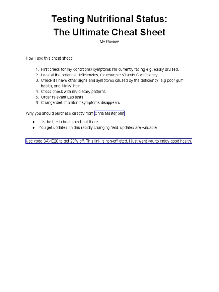 Vitamin Deficiency Cheat Sheet Guide | PDF | Self-Improvement