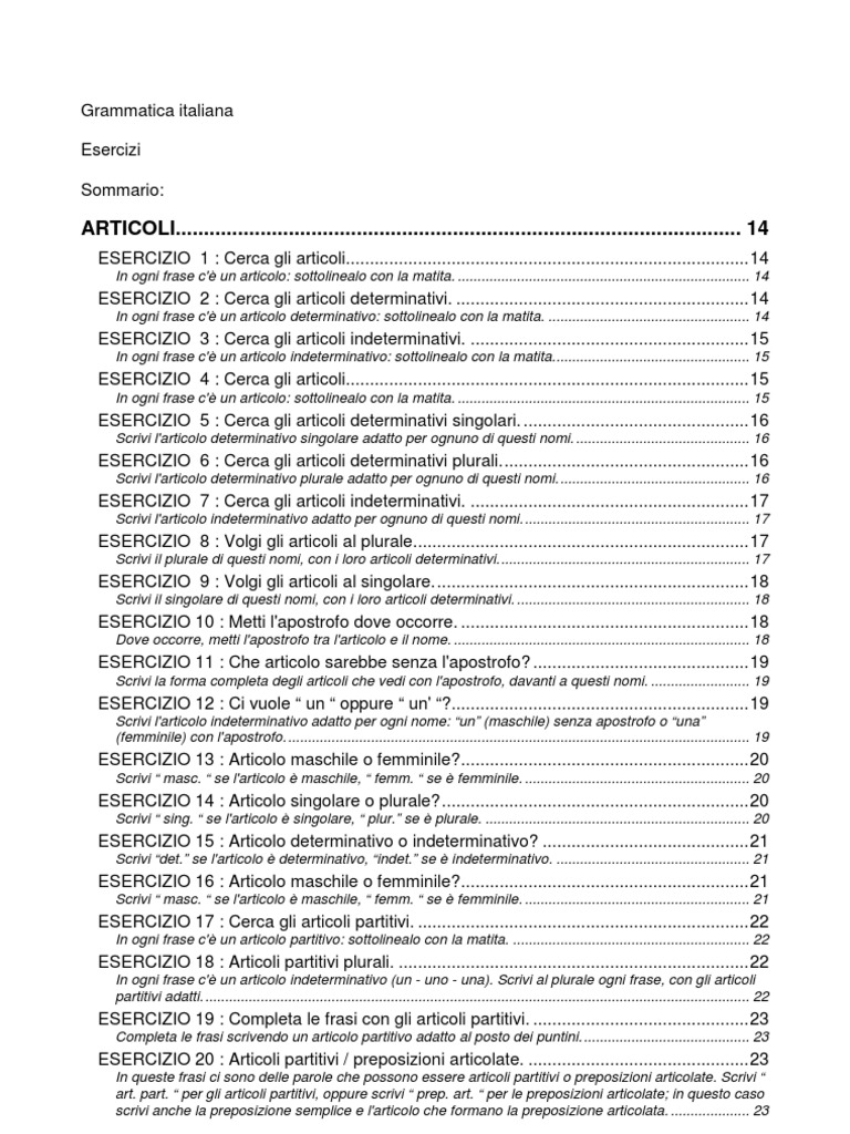 Grammatica Italiana Esercizi | PDF