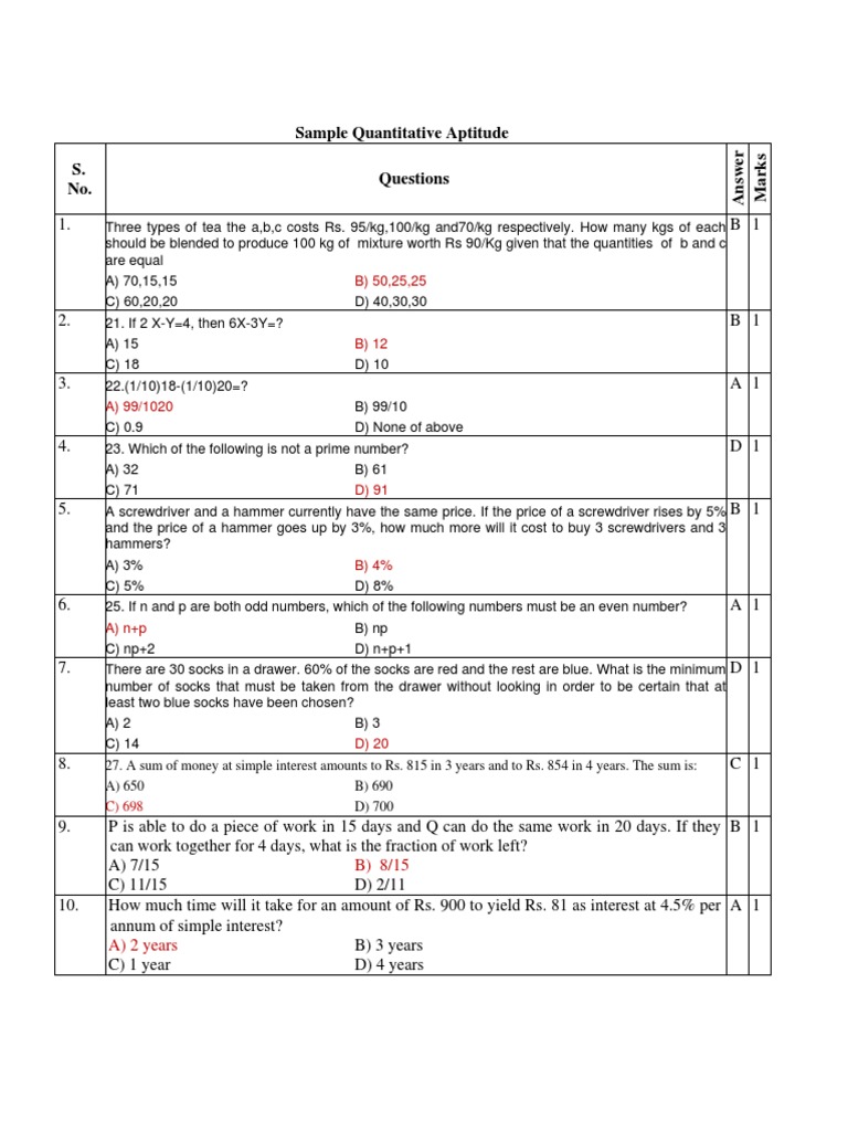 QuantitativeAptitude MBA MCQ Sample SUAT | PDF | Teaching Mathematics ...