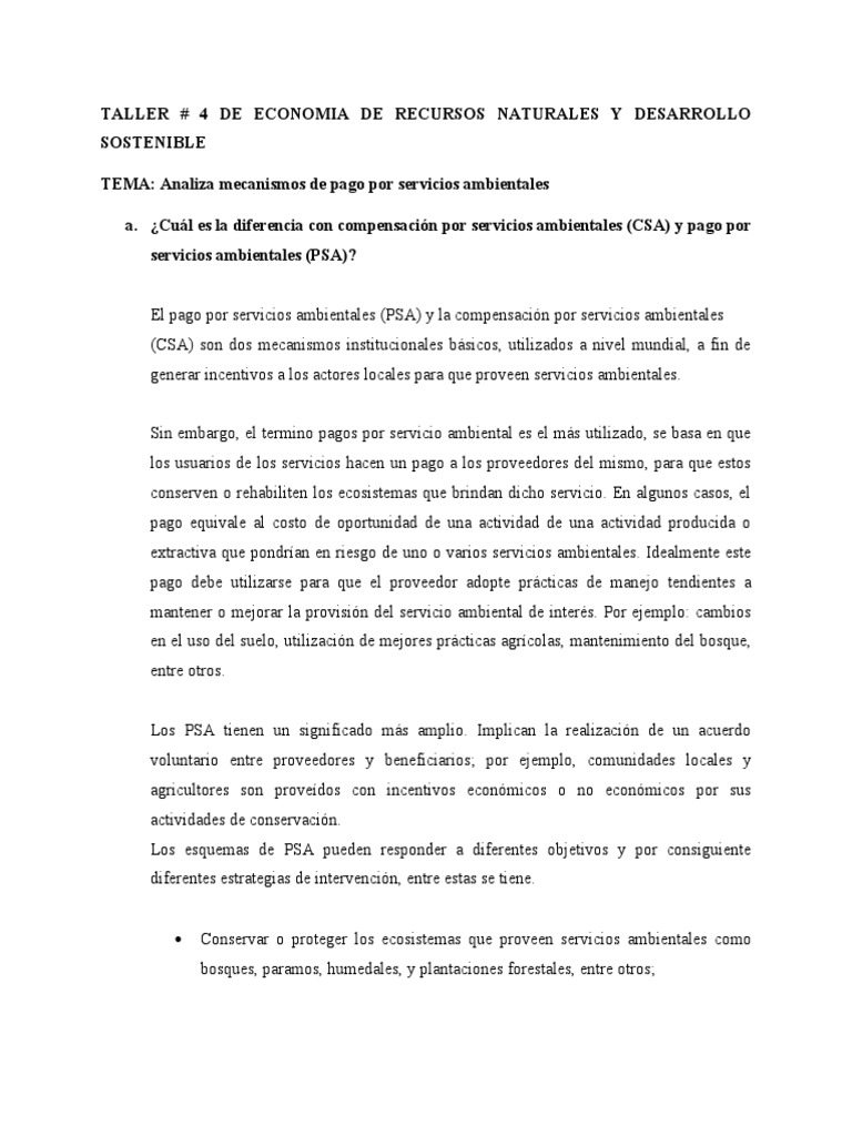 TALLER #4 de Economia de Recursos Naturales y Desarrollo Sostenible ...