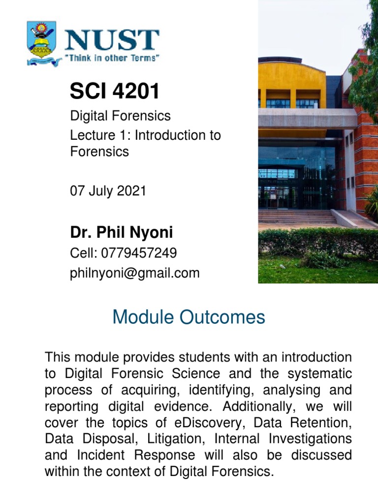 Dr. Phil Nyoni: Digital Forensics Lecture 1: Introduction To Forensics | Descargar gratis PDF ...