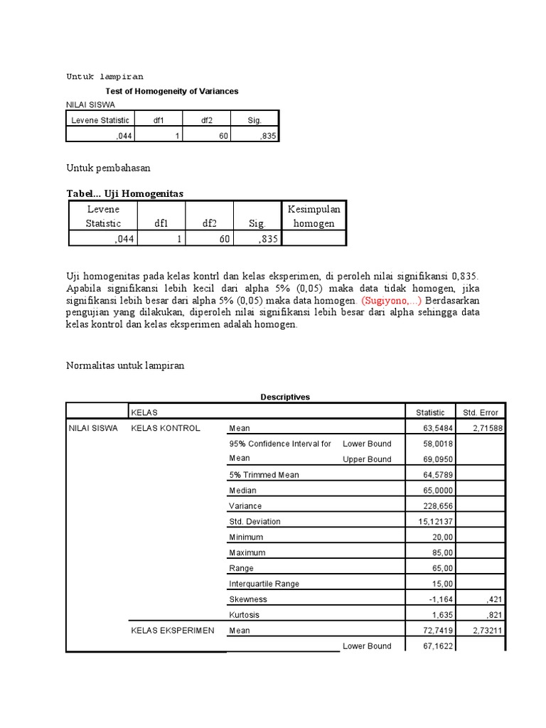 Uji Homogenitas dan Normalitas Data Siswa | PDF