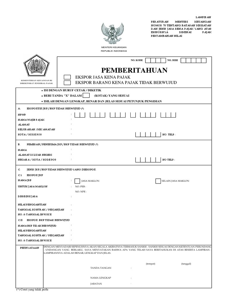 Form Pemberitahuan Ekspor JKP - BKP TB | PDF