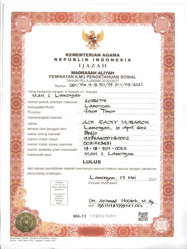 Contoh Penulisan Ijazah 2021 | PDF