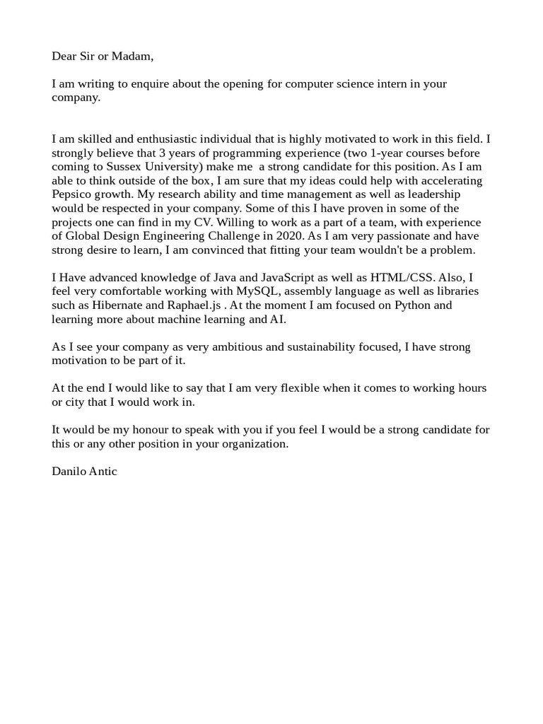 Cover Letter DaniloAntic PEPSICO | PDF | Career & Growth