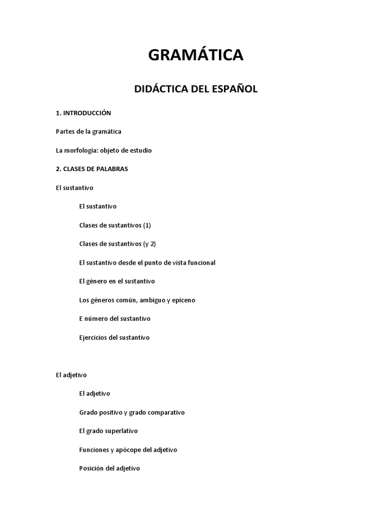 Gramática Didáctica Del Español 1. Introducción. Partes de La Gramática ...
