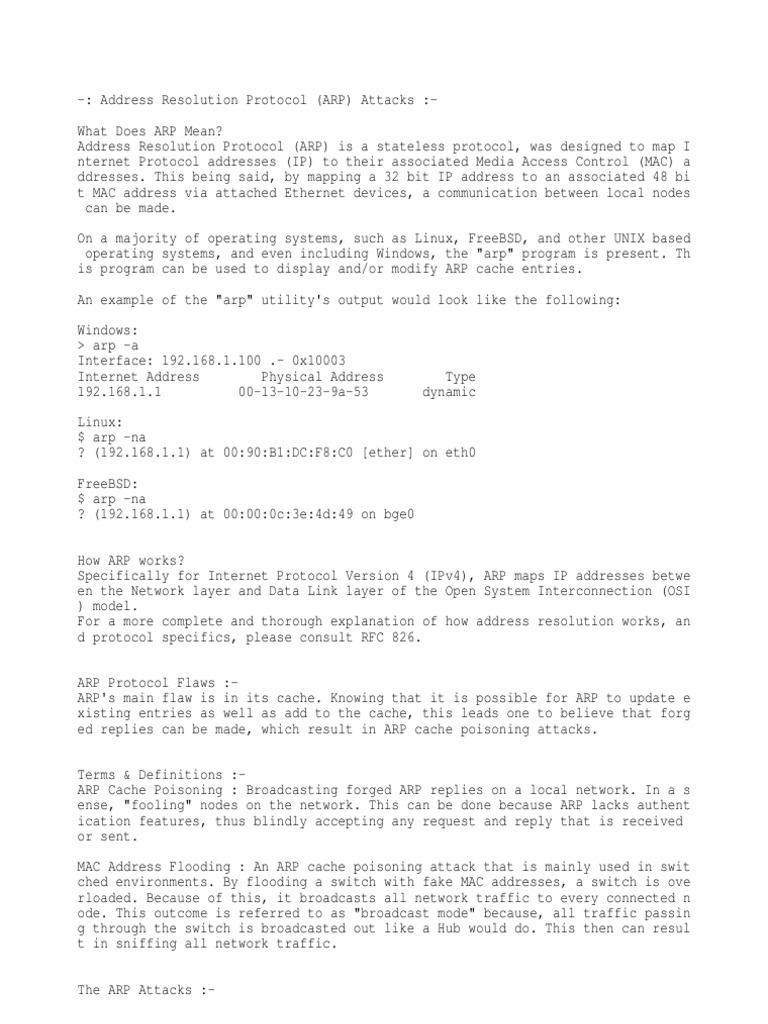 Address Resolution Protocol (ARP) Attacks | PDF | Internet Protocols ...
