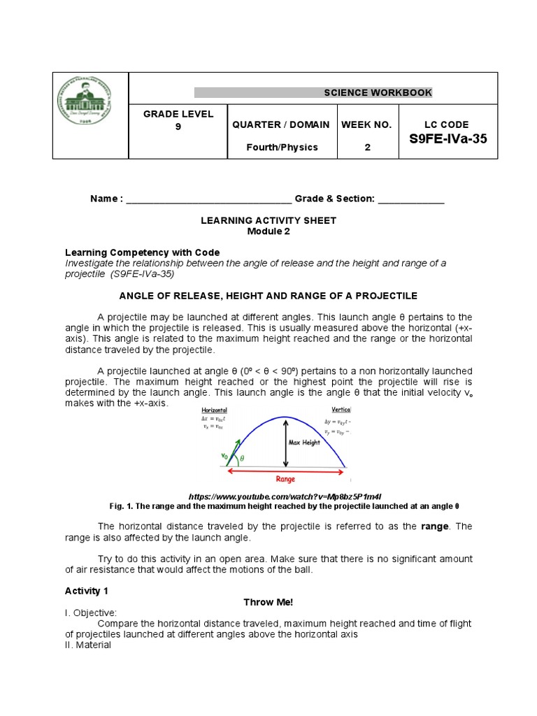Projectile Motion Workbook | PDF | Projectiles | Space