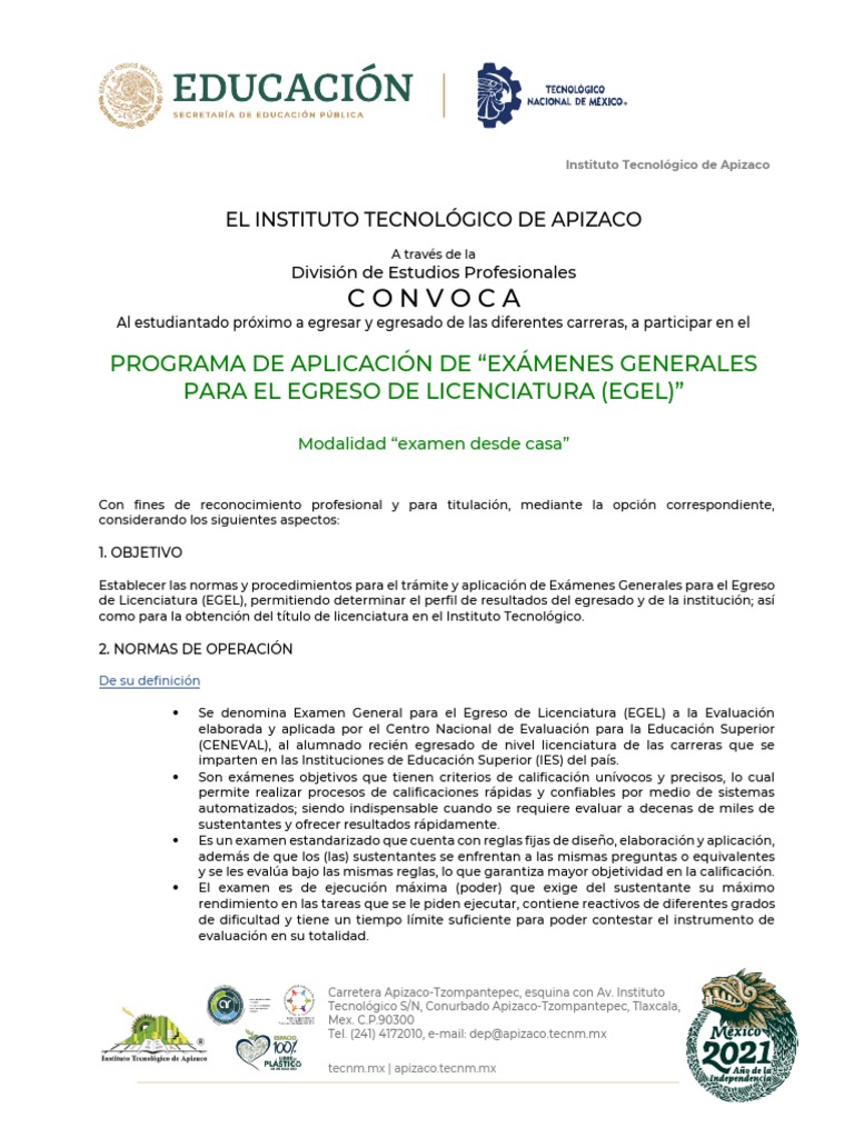 TecNM ITApizaco - EGEL Agosto2021 | PDF | Titulo academico | Prueba ...