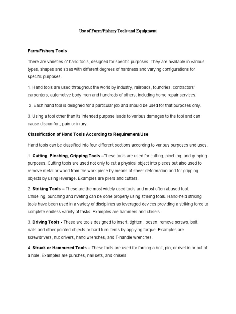Farm and Fishery Hand Tools Overview | PDF | Home & Garden