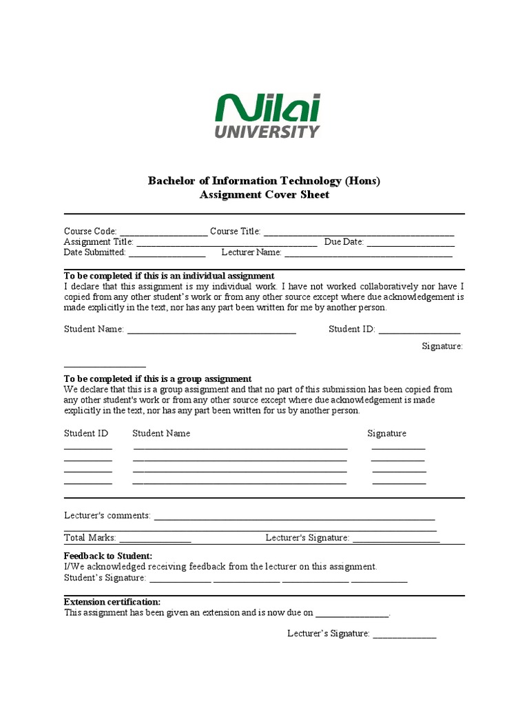 IT Assignment Cover Sheet Template | PDF