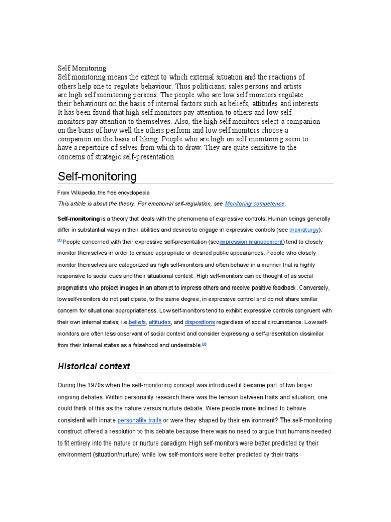 Self Monitoring | Psychological Theories | Neuroscience